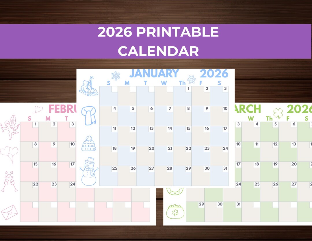 2026 Calendar Printable | Doodle Calendar | Full Year Calendar | Wall ...