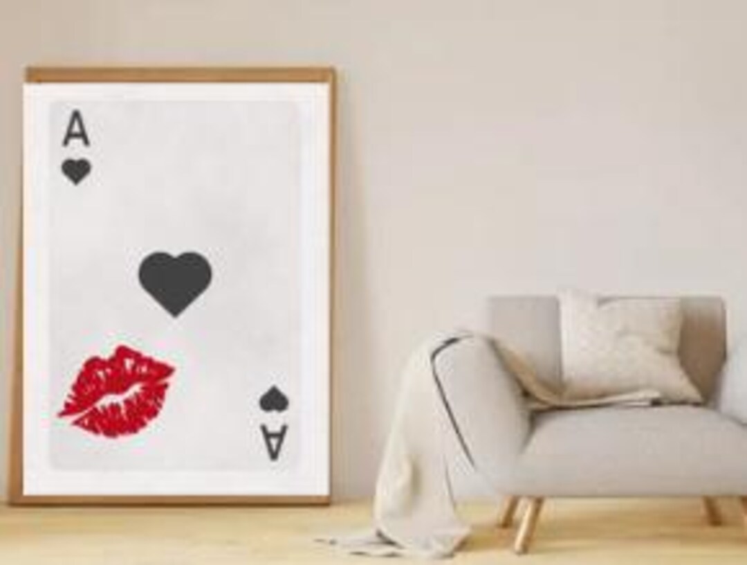 Ace of Hearts Red Lip Kiss Playing Cards Poster - Printable Wall Art ...