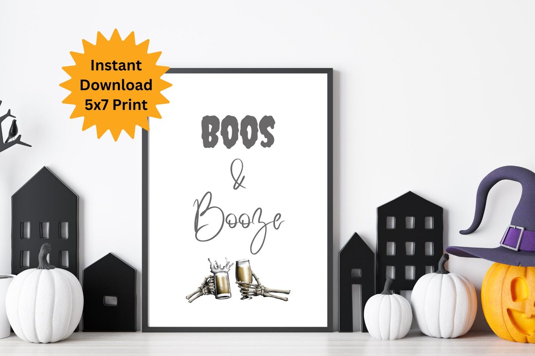 Printable Halloween Party Sign: Boos & Booze Alcohol Sign. Halloween ...