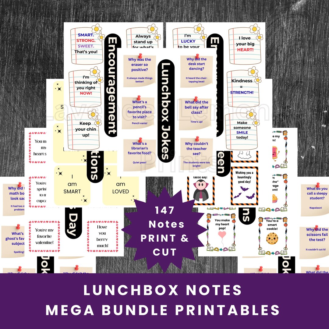 Mega Bundle Printable Lunch Box Notes for Kids | Joke Cards ...