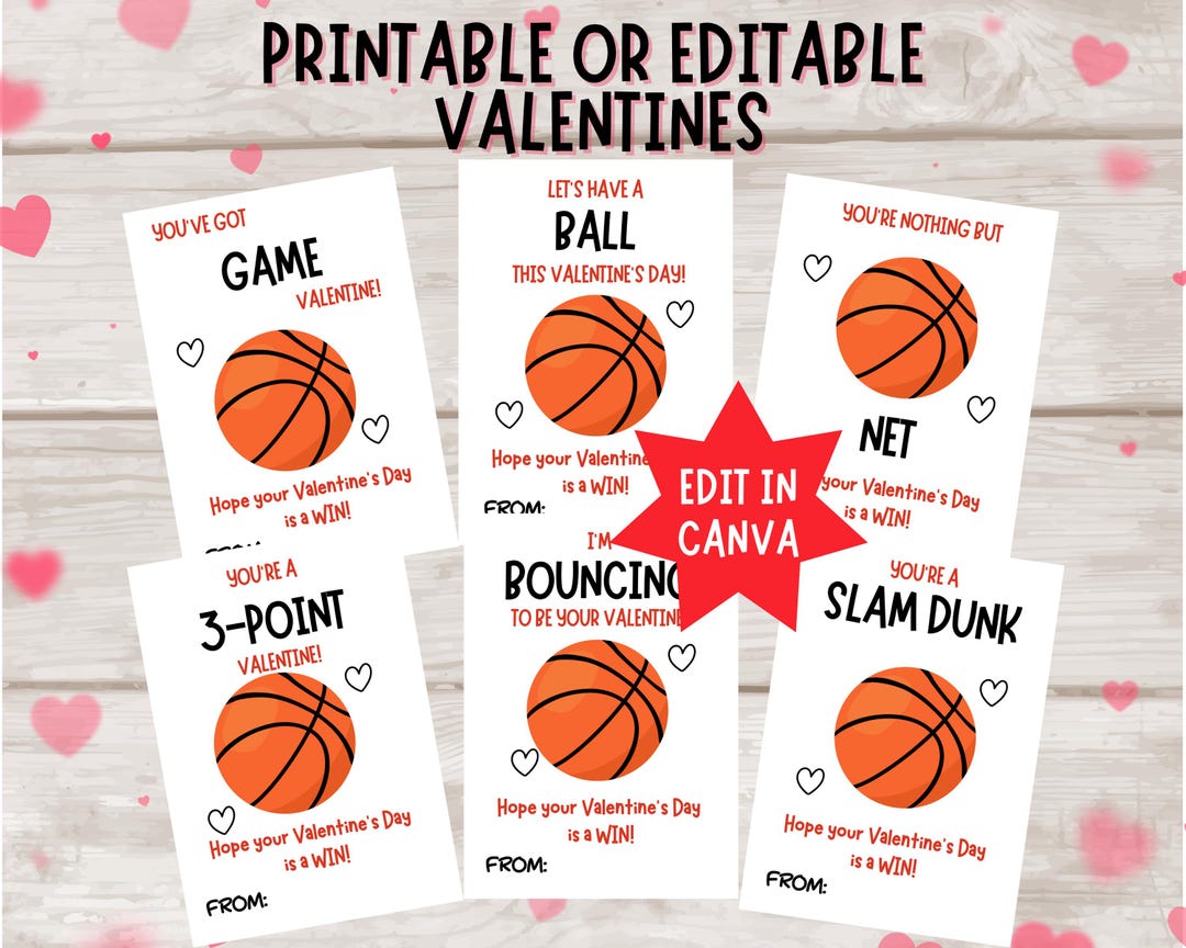 Printable Basketball Valentine Cards | Editable in Canva | Kids ...