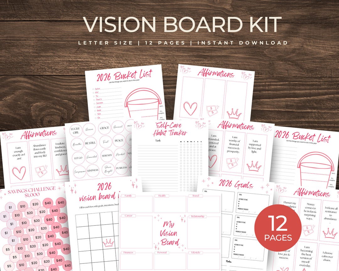Printable Vision Board Kit | Includes Goal Planner, Bucket List ...