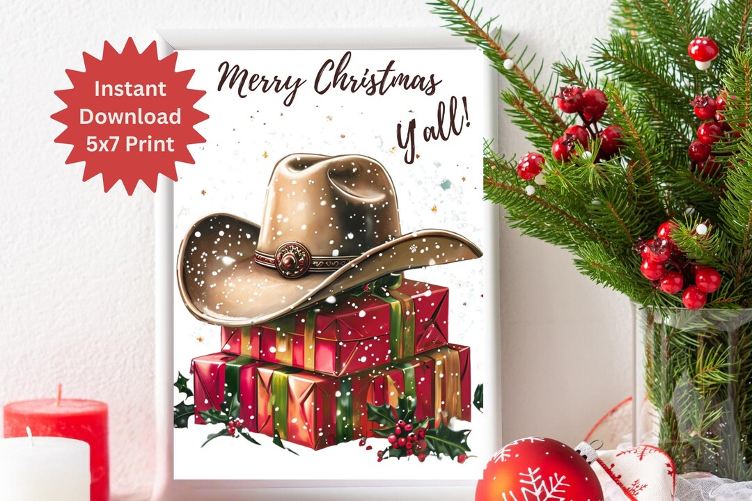 Cowboy Christmas Party Sign | Merry Christmas Yall | Printable ...