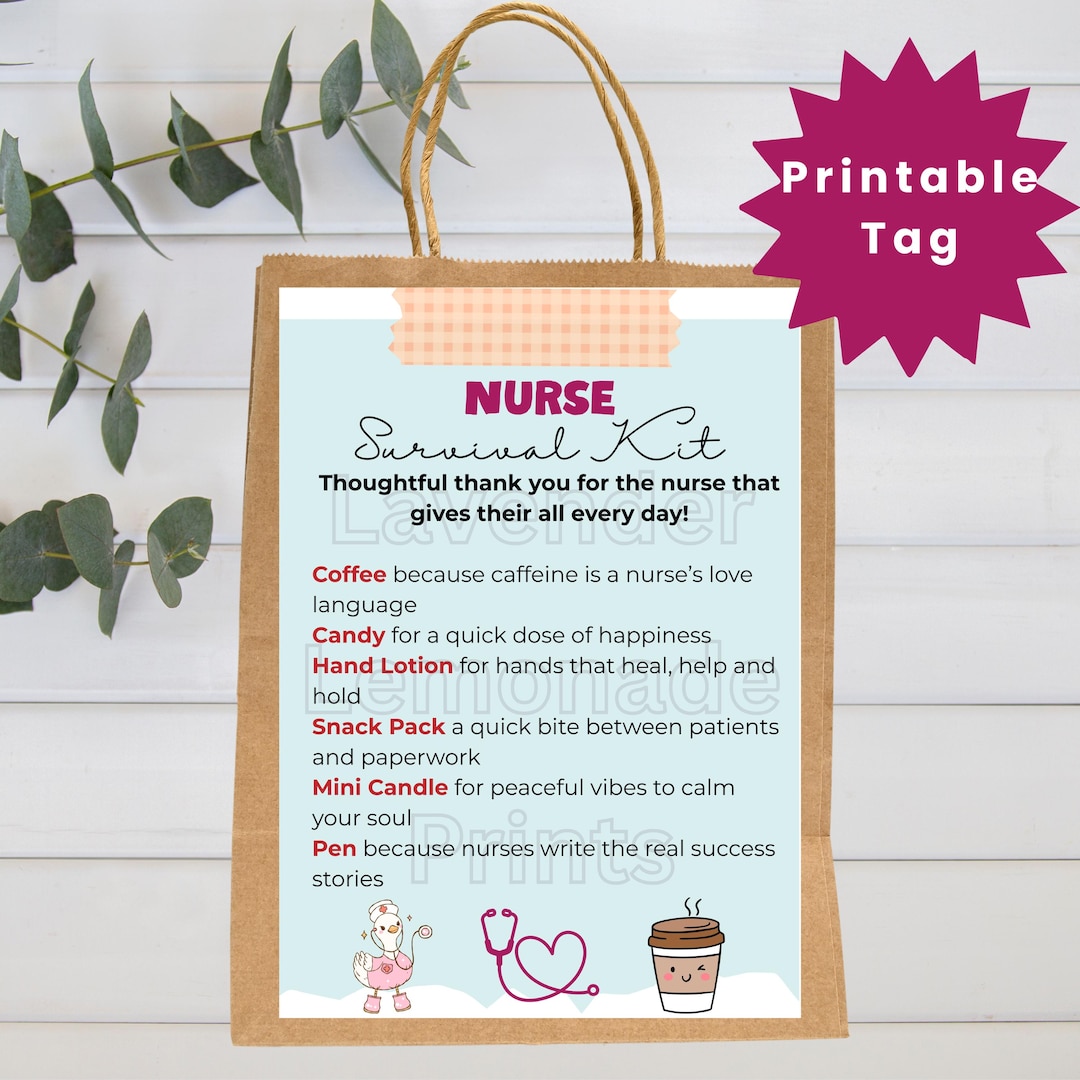 Nurse Survival Kit Printable Tag | Nurse Essentials | Goody Bag Tags ...