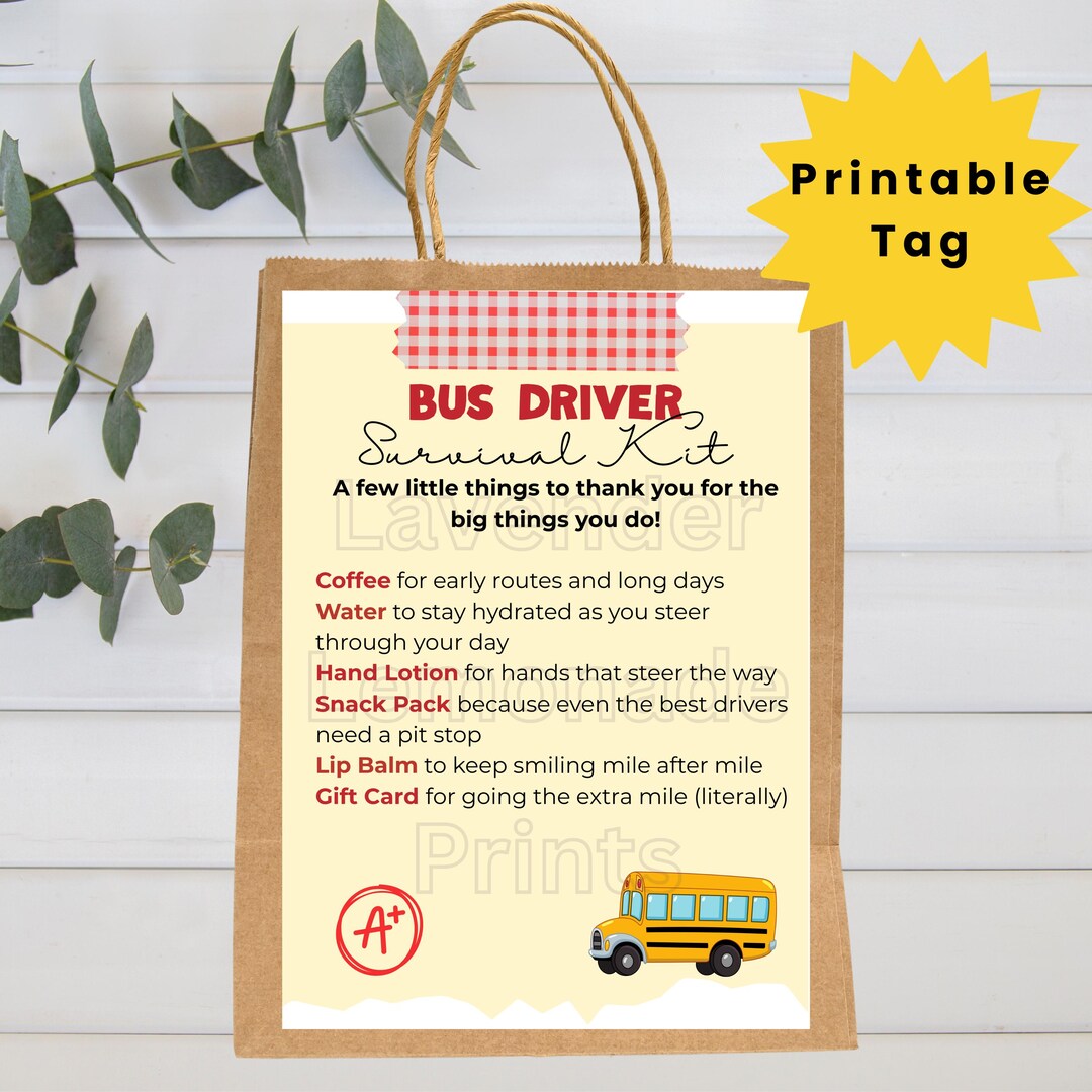 Bus Driver Gift | Survival Kit Printable Tag | Bus Driver Gift Ideas ...