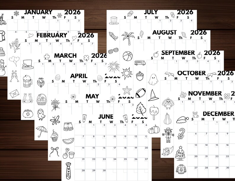 2026 Calendar Printable | Doodle Calendar | Full Year Calendar | Wall ...