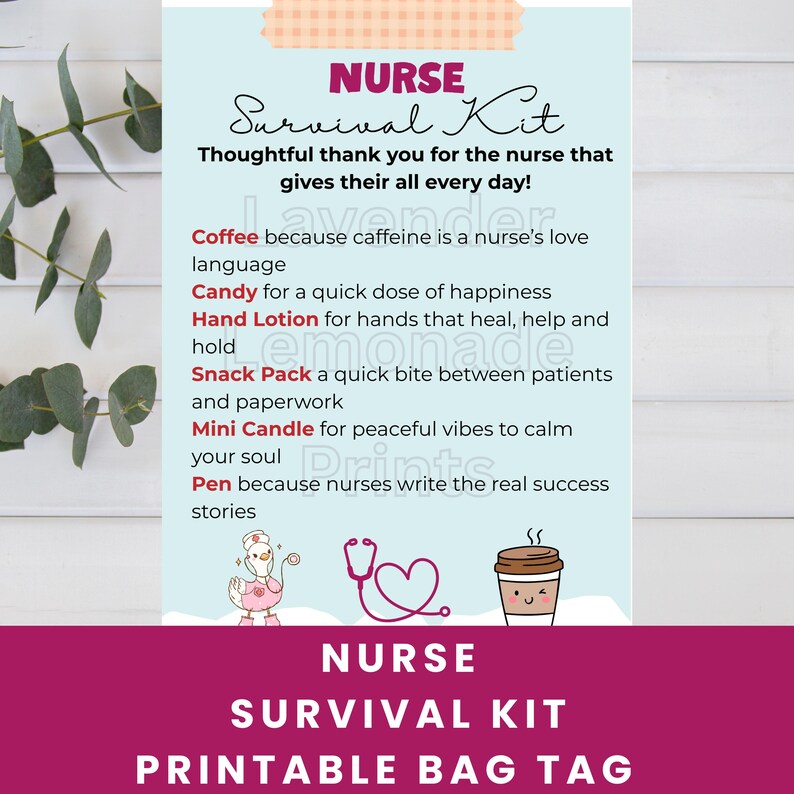 Nurse Survival Kit Printable Tag | Nurse Essentials | Goody Bag Tags ...
