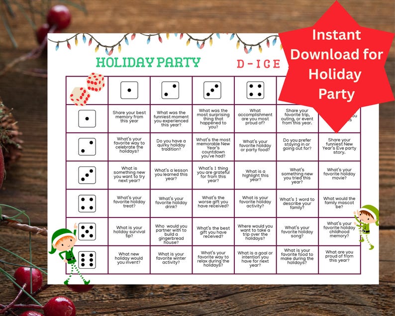 Dice Game Printable | Holiday Ice Breaker Games | Family Reunion Games ...