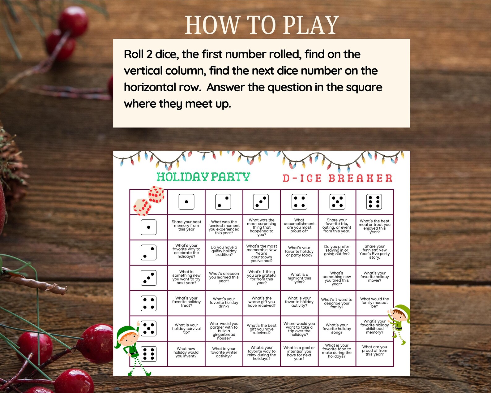 Dice Game Printable | Holiday Ice Breaker Games | Family Reunion Games ...