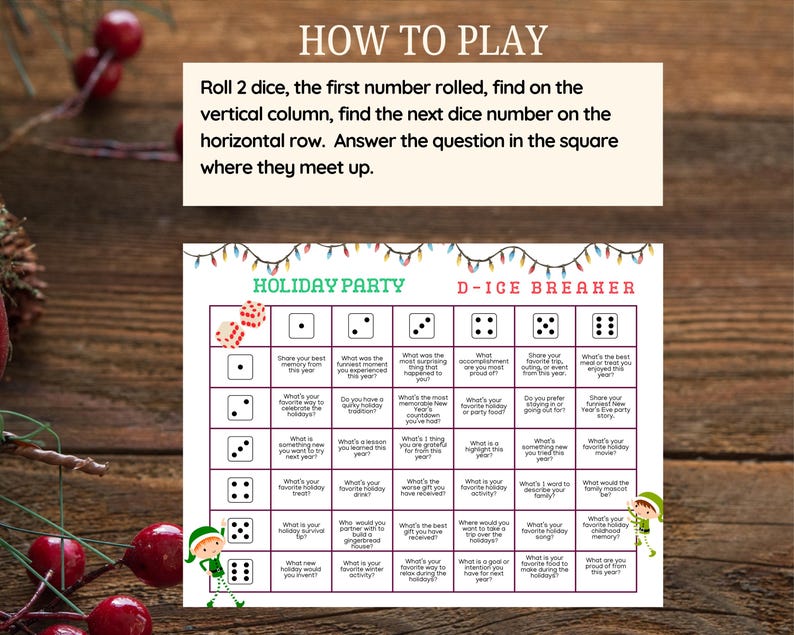 Dice Game Printable | Holiday Ice Breaker Games | Family Reunion Games ...