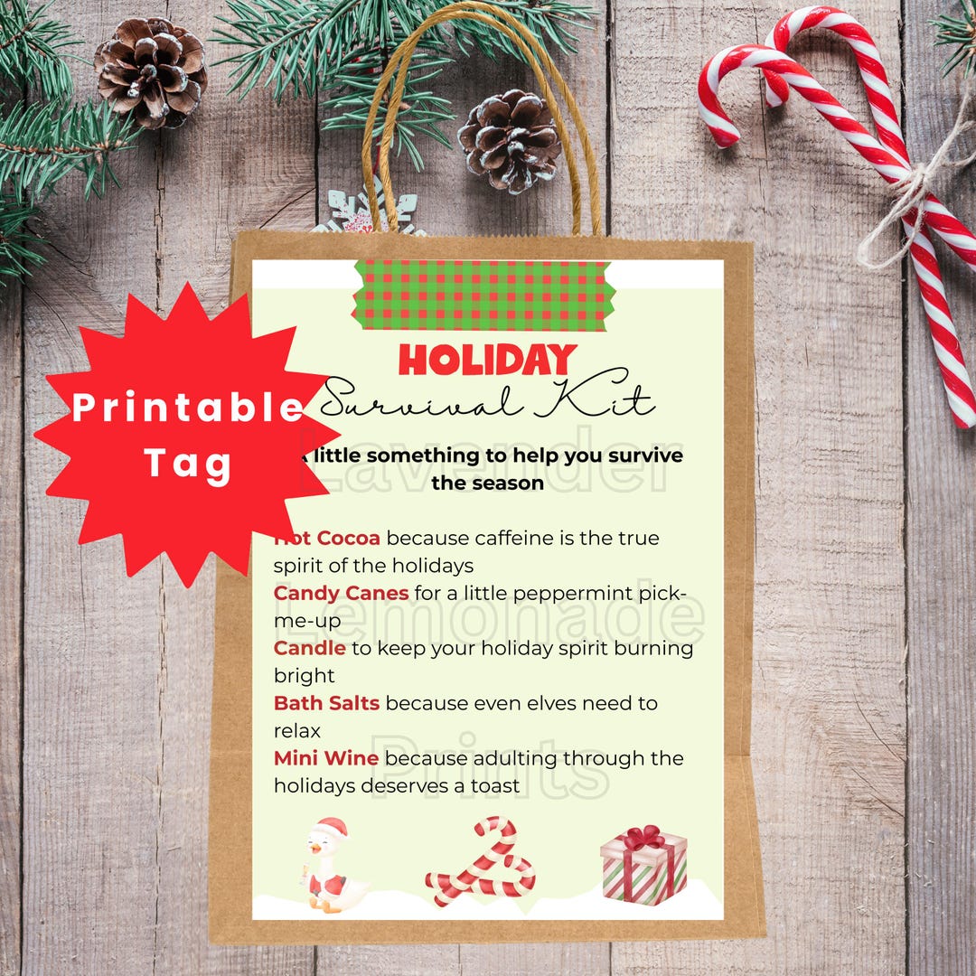 Holiday Survival Kit Printable Tag | Goody Bag Tags | White Elephant ...
