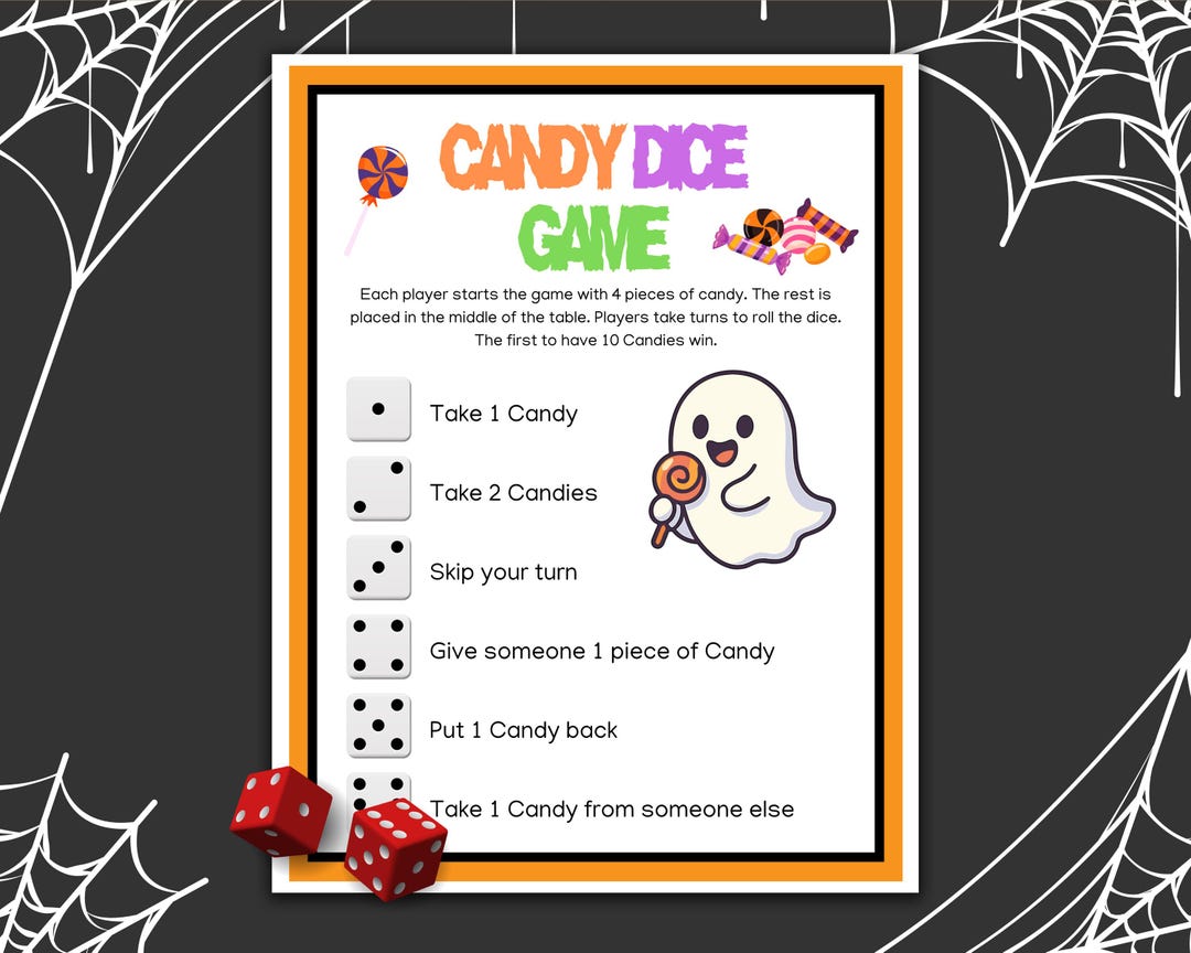Dice Game Printable | Halloween Candy Dice Game | Candy Swap Game ...