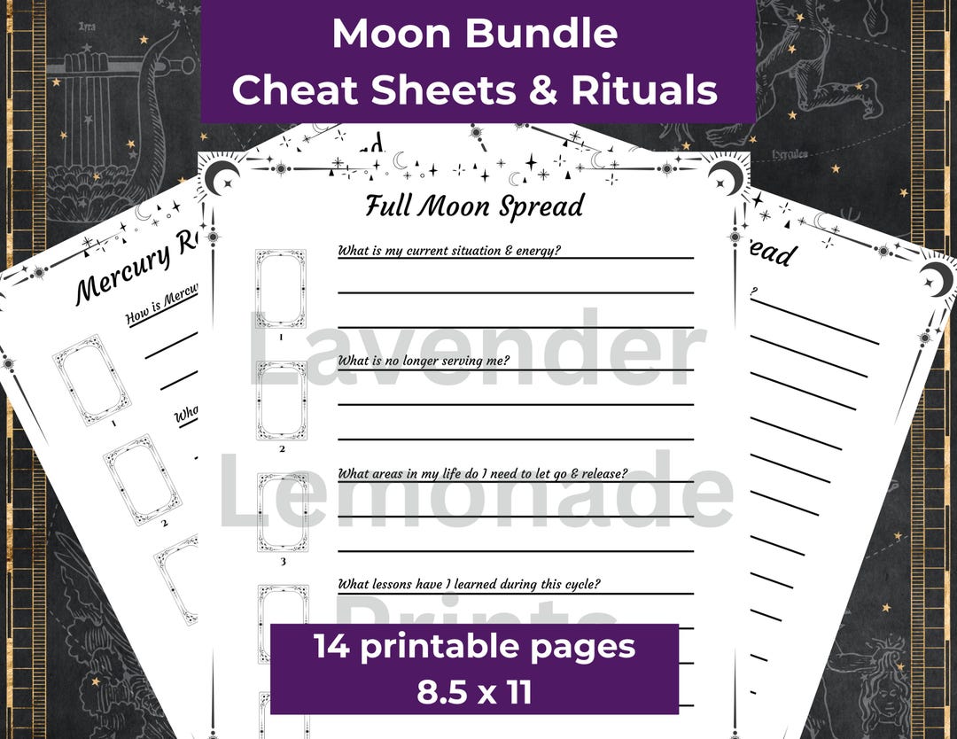Moon Bundle Printable | Moon Phases Cheat Sheet & Rituals | Moon ...