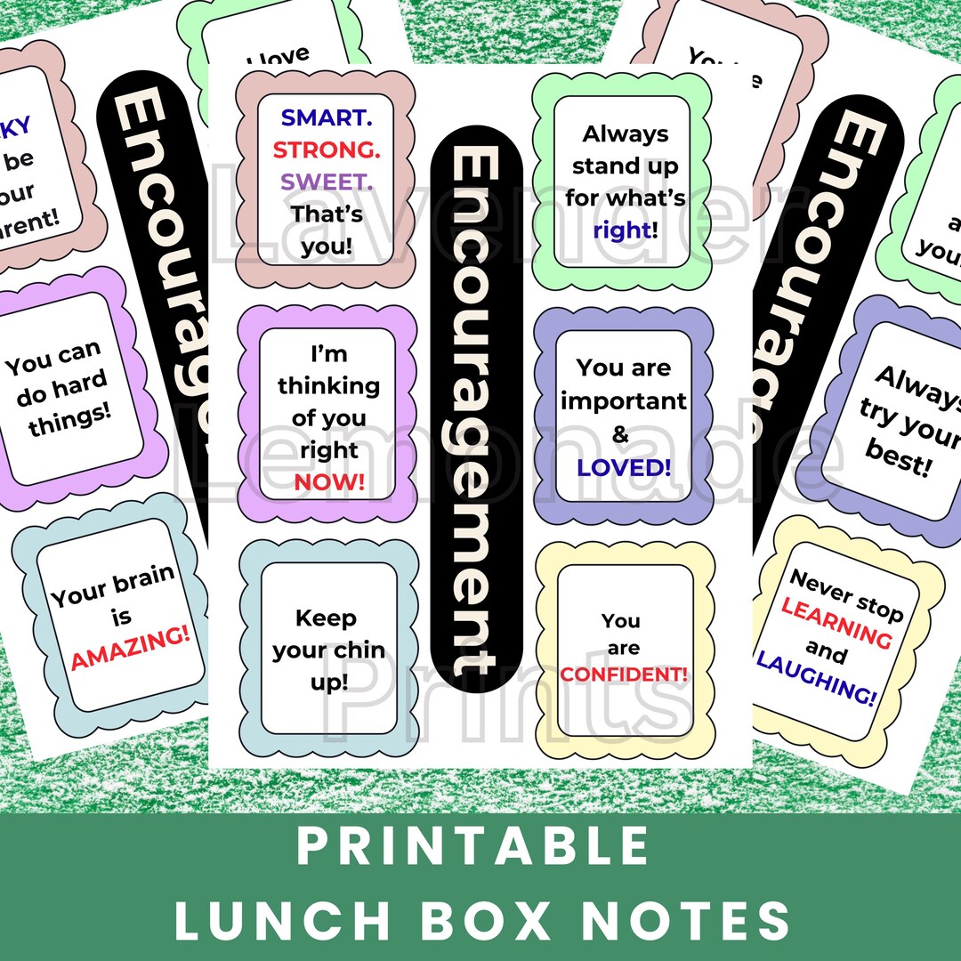 Printable Lunch Box Notes for Kids | Encouragement Cards | Motivational ...