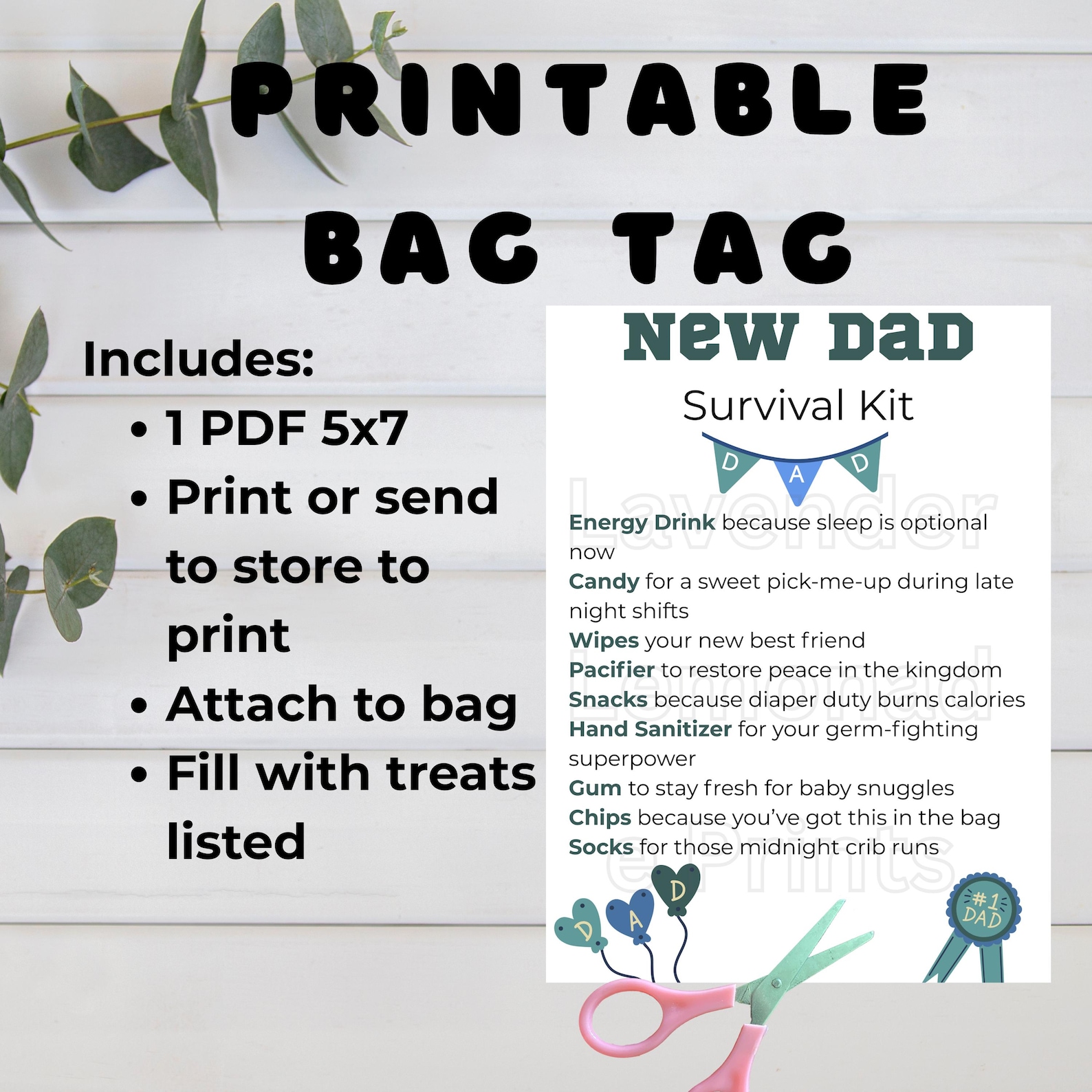 New Dad Survival Kit Tag Printable: Printable First Time Dad or Baby ...