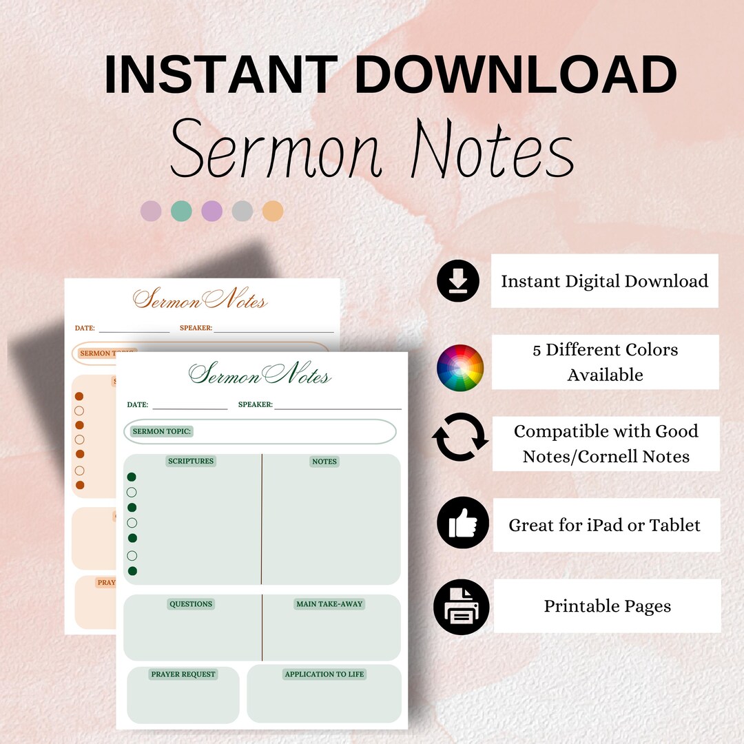 Digital Sermon Notes, Sermon Template, Journaling Bible, Sermon ...