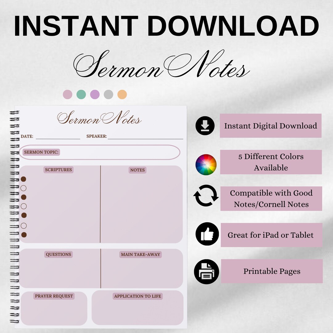 Digital Sermon Notes, Sermon Template, Journaling Bible, Sermon ...
