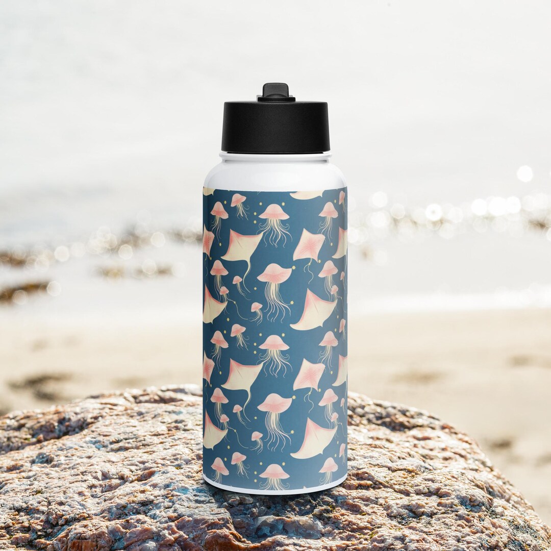 Pink Jellyfish Stingray Stainless Steel Water Bottle With a Straw Lid ...