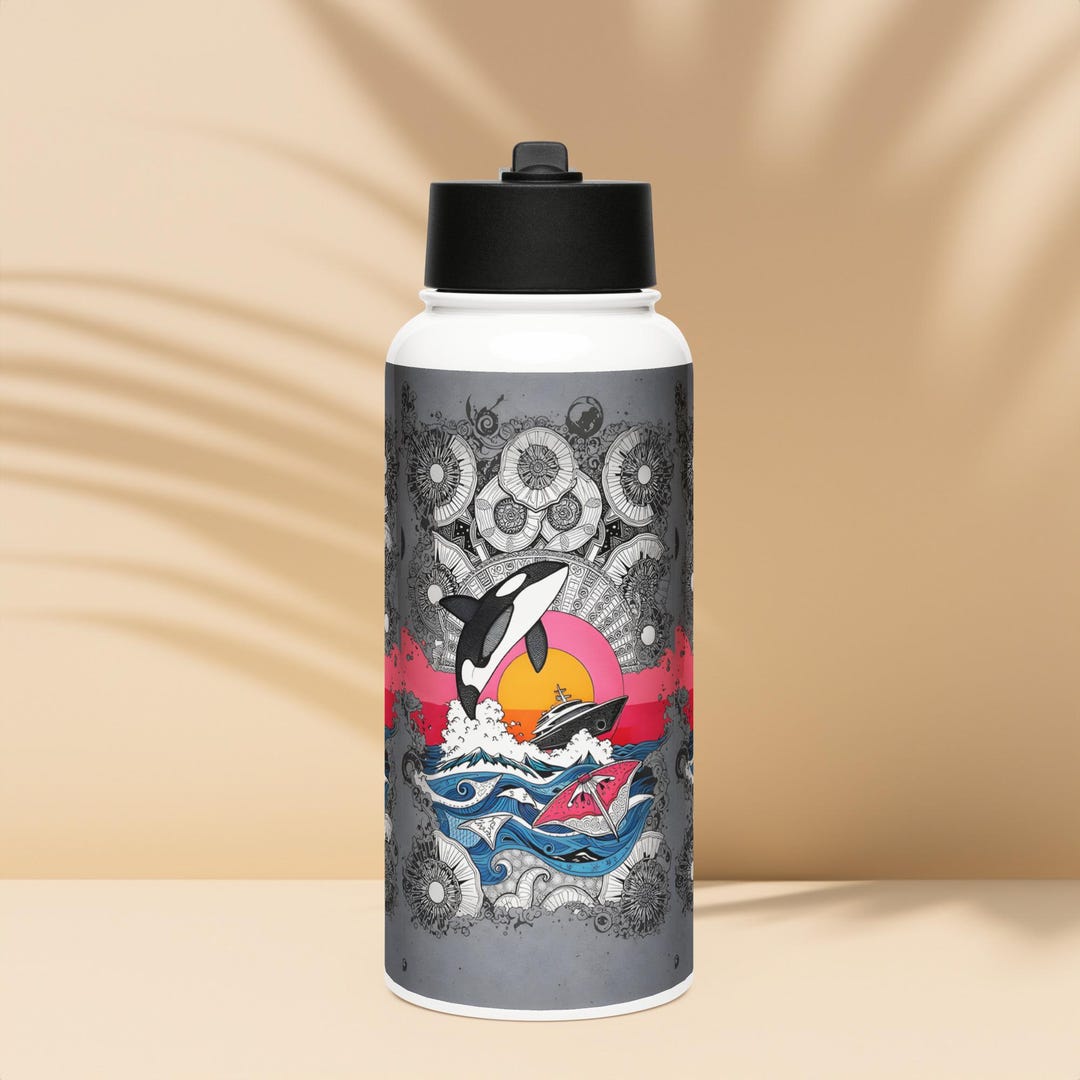 Orca Eat the Rich Grey Stainless Steel Water Bottle With a Straw Lid - Etsy