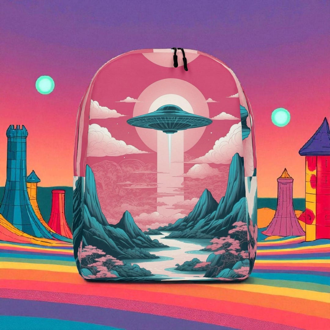 Ukiyo-e UFO Backpack: Pink Teal Sci-fi Japanese Art Daypack - Etsy