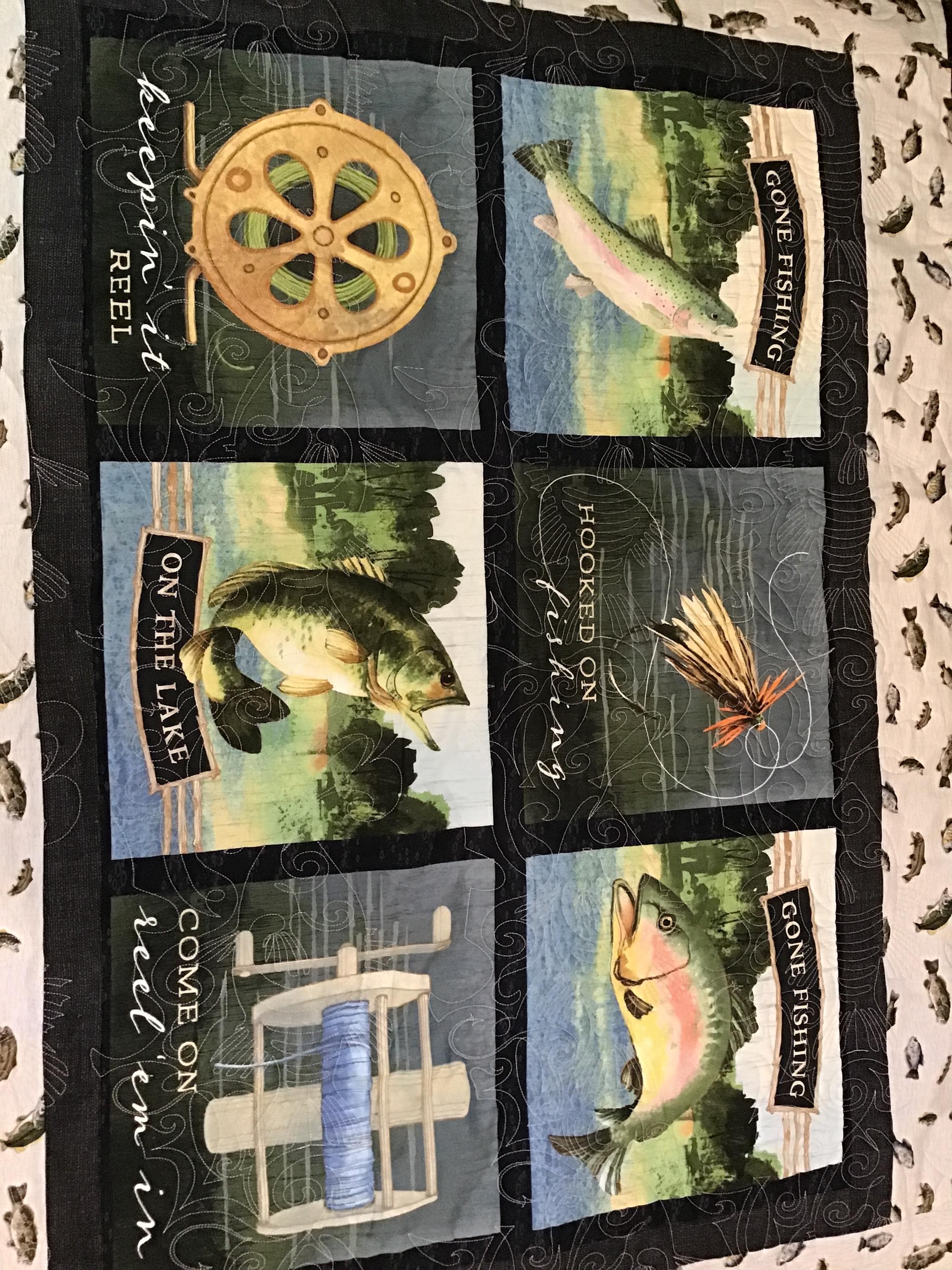 Fishing Quilt With Rod and Reels and Bait - Etsy