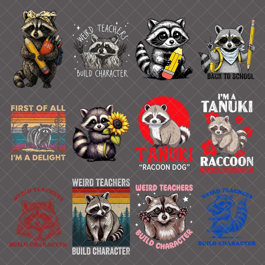 Raccoon PNG Bundle, Cute Tanuki Racoon Dog Design, Funny Teacher Quote ...