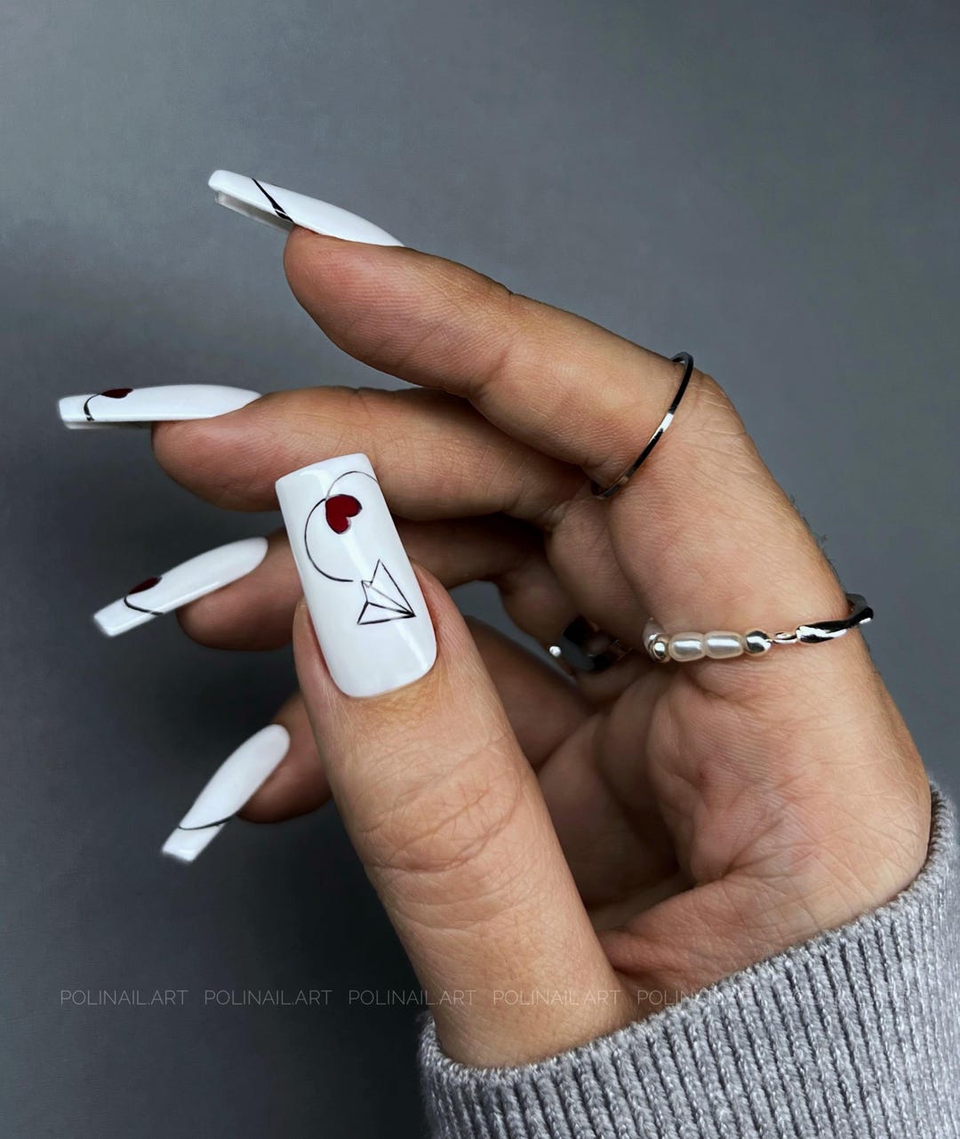 Elevate Your Hand With Snow White Nails With Hearts and Love Plane ...