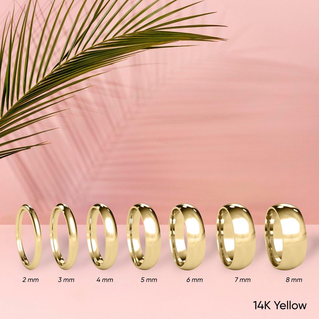 14K Yellow Gold Low Dome Wedding Band – Minimalist Unisex Ring ...