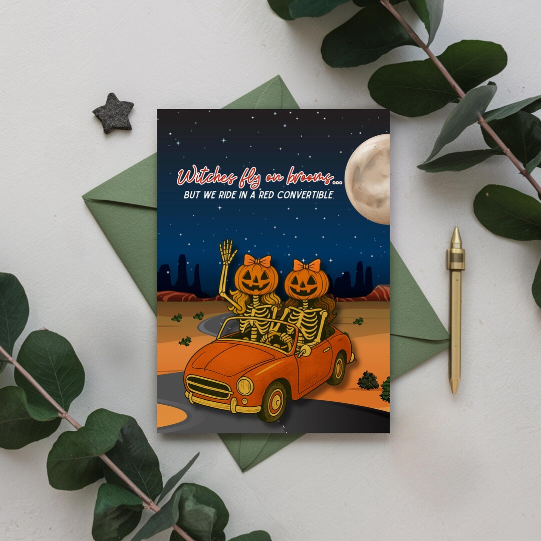 Funny Halloween Friendship Card, Pumpkin Skeleton Besties in Red ...