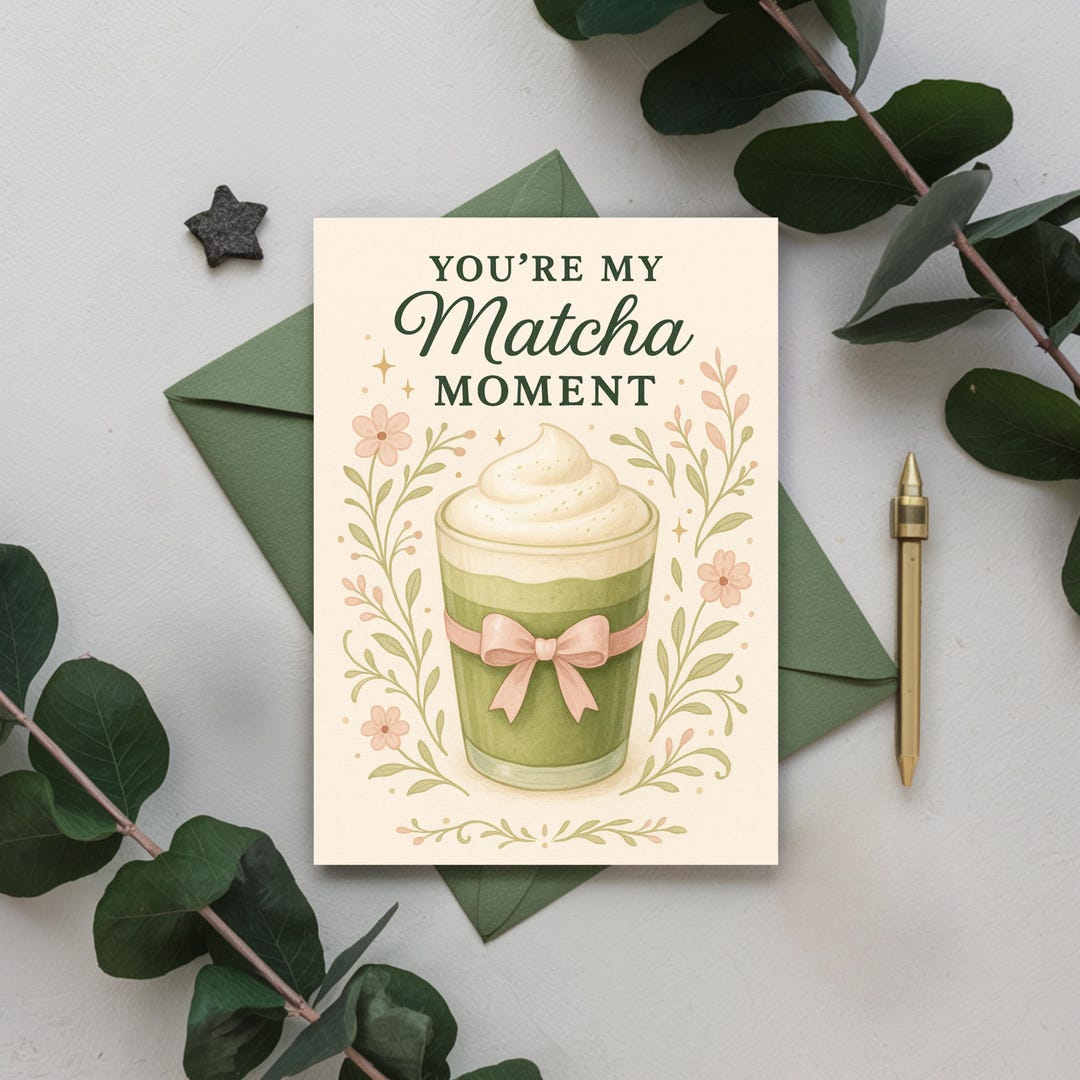Matcha Card, Love Card, Cute Card, Anniversary Card, Girlfriend Gift ...