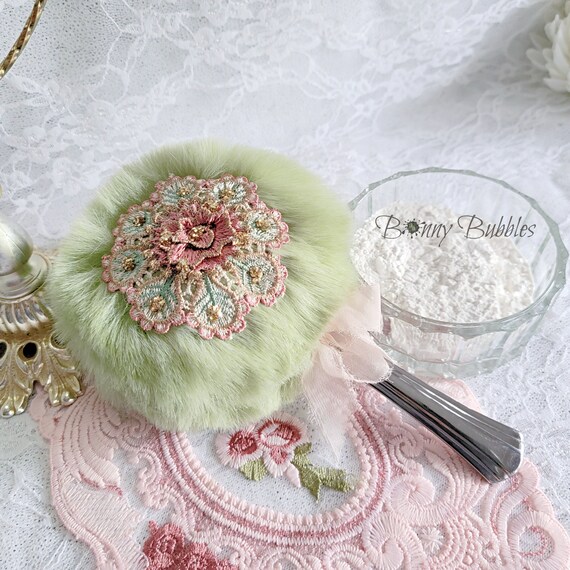 Powder Puff Wand Sage Green Pouf With Handle Handmade - Etsy