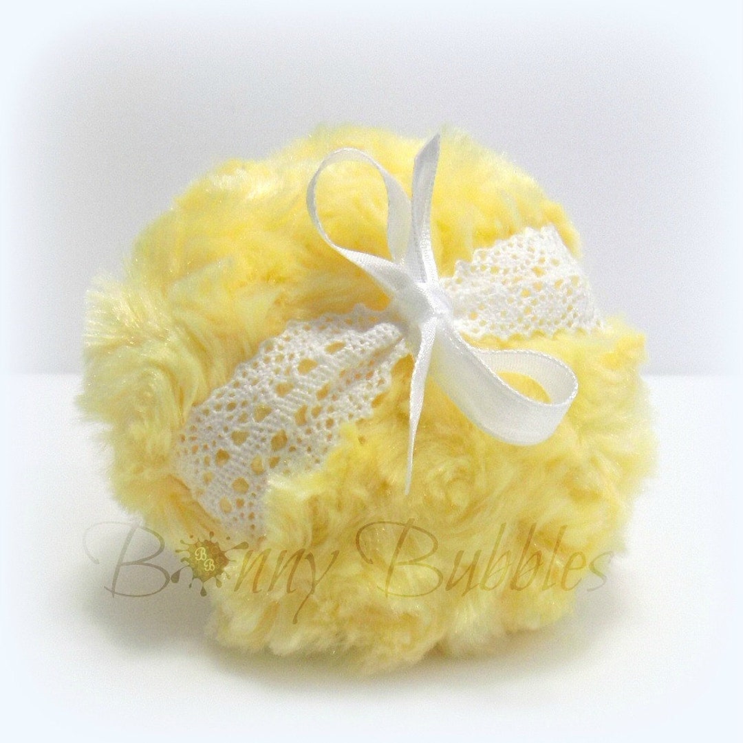 Yellow, Powder Puff to apply body powder hand sewn by Bonny Bubbles, 4 ...