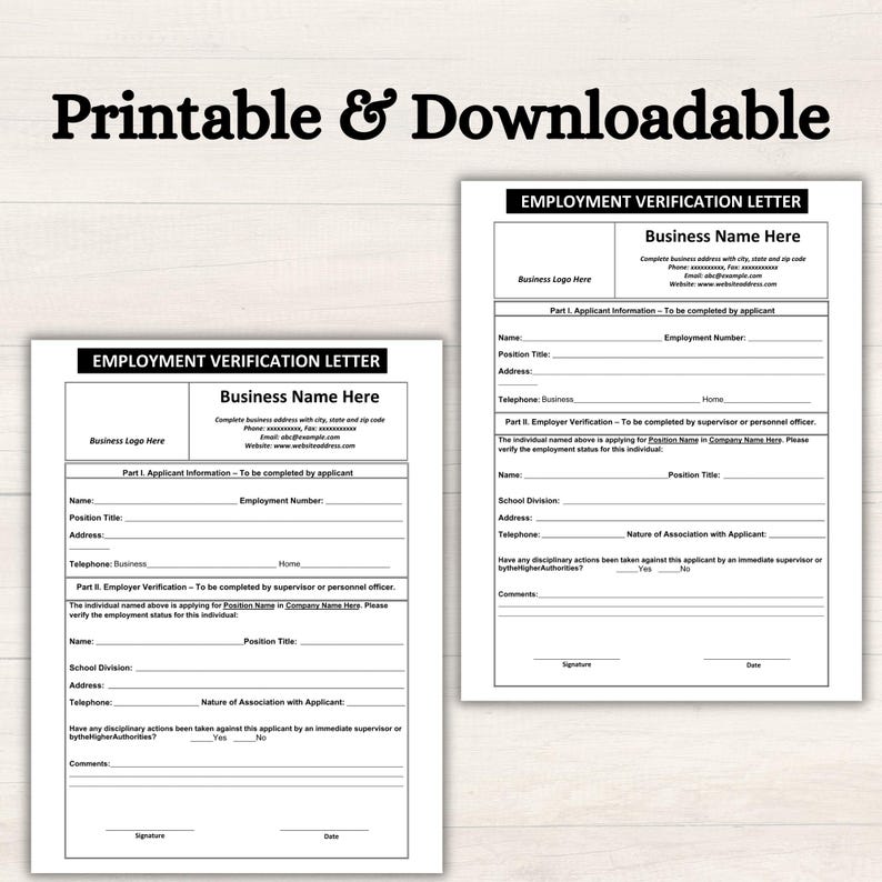Employment Verification Letter Template | Editable | Instant Download ...
