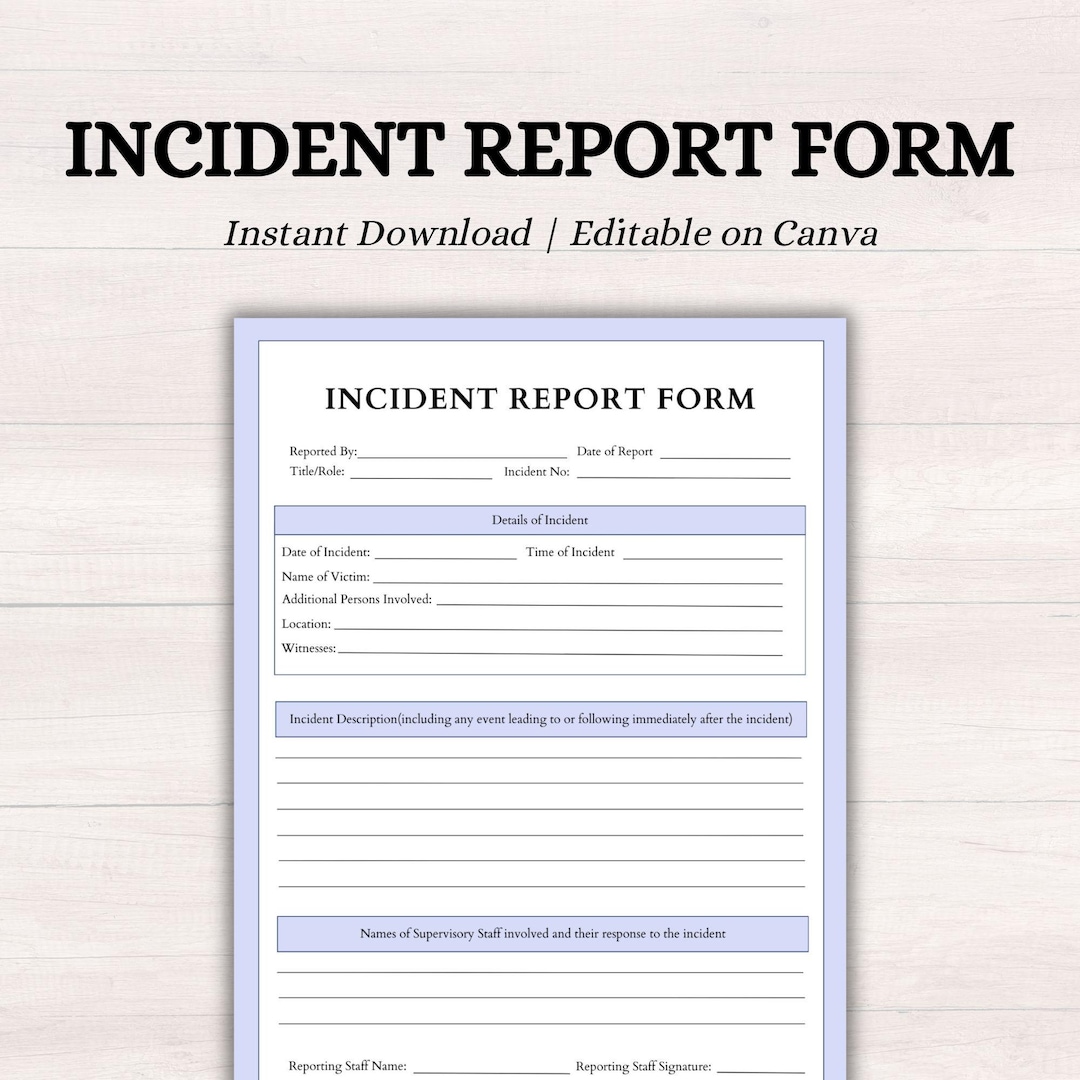 Workplace Incident Report Form | Incident Report Templates | Injury ...