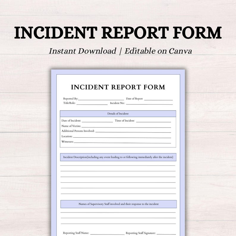 Workplace Incident Report Form | Incident Report Templates | Injury ...