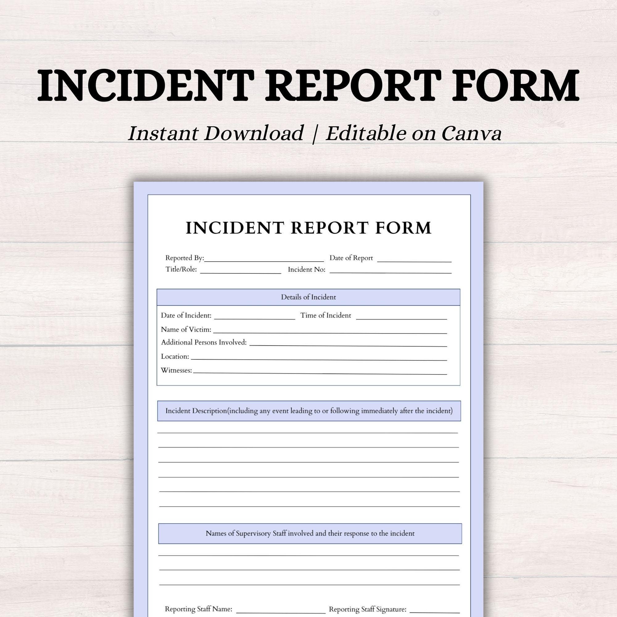 Workplace Incident Report Form | Incident Report Templates | Injury ...