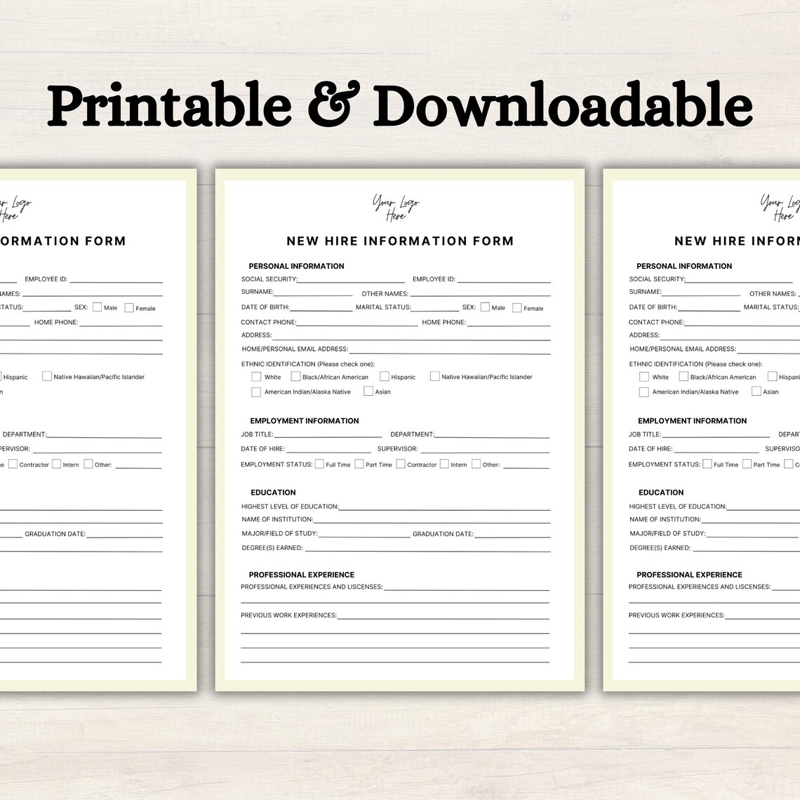 New Hire Information Form | New Hire Checklist | Employee Information ...