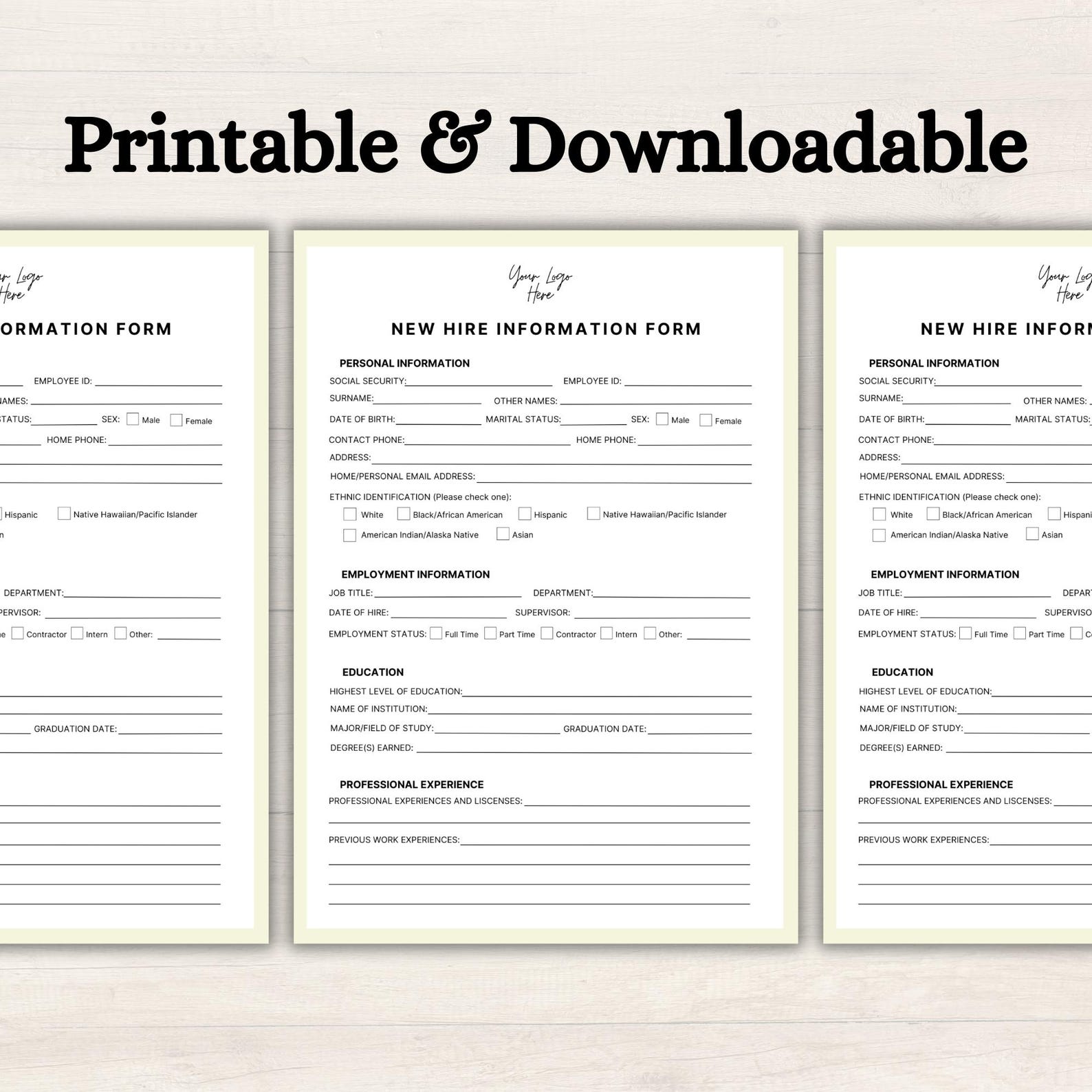 New Hire Information Form | New Hire Checklist | Employee Information ...