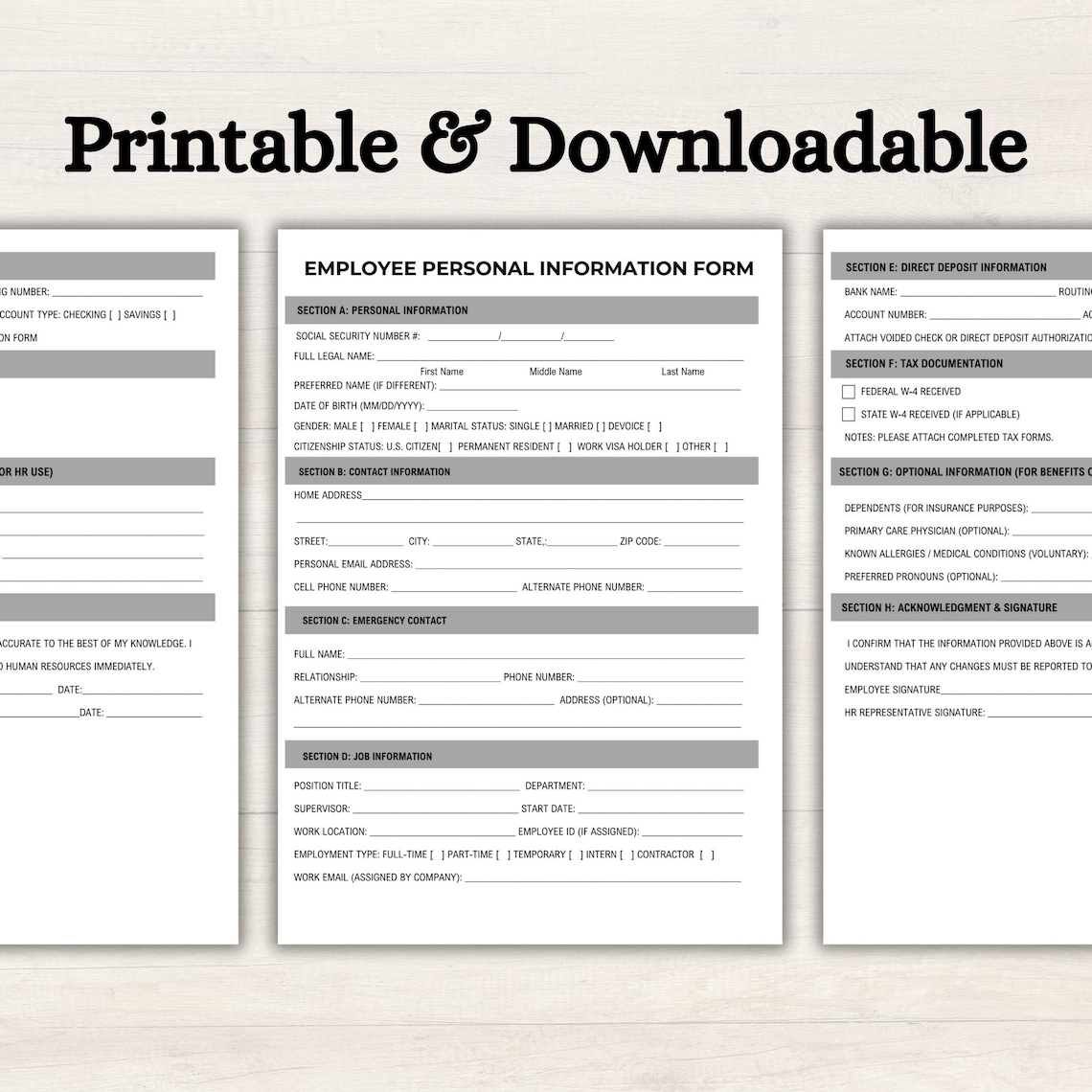 Editable Employee Information Form: HR Onboarding Template (printable ...