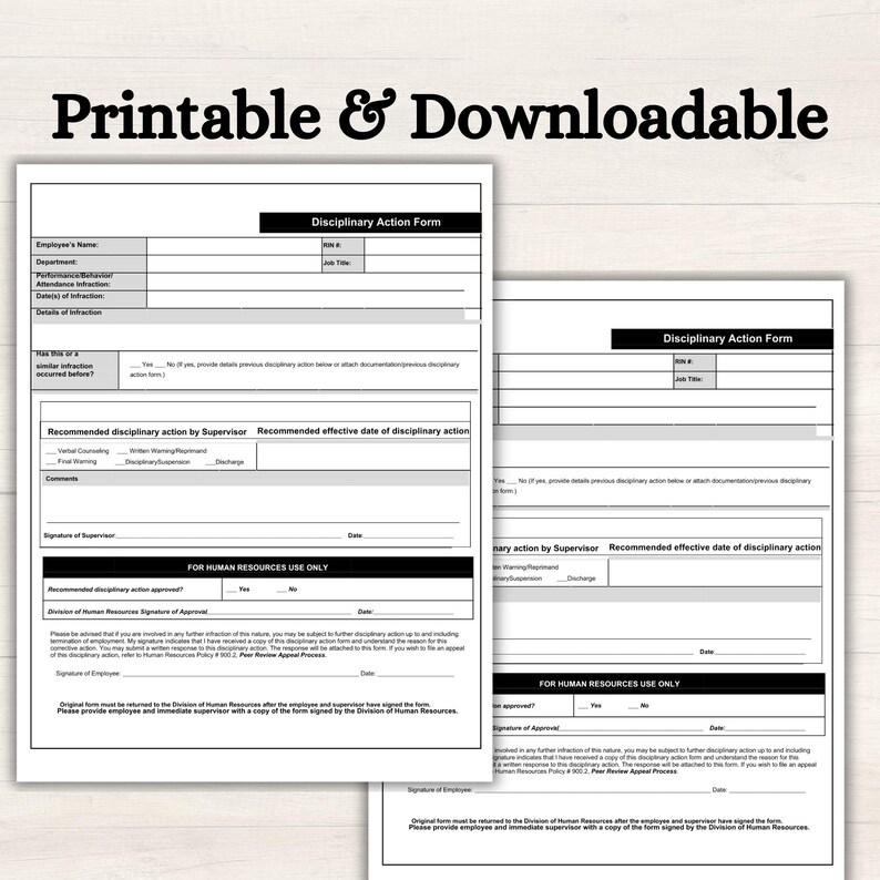 Disciplinary Action Forms | Employee Warning Template | Printable HR ...