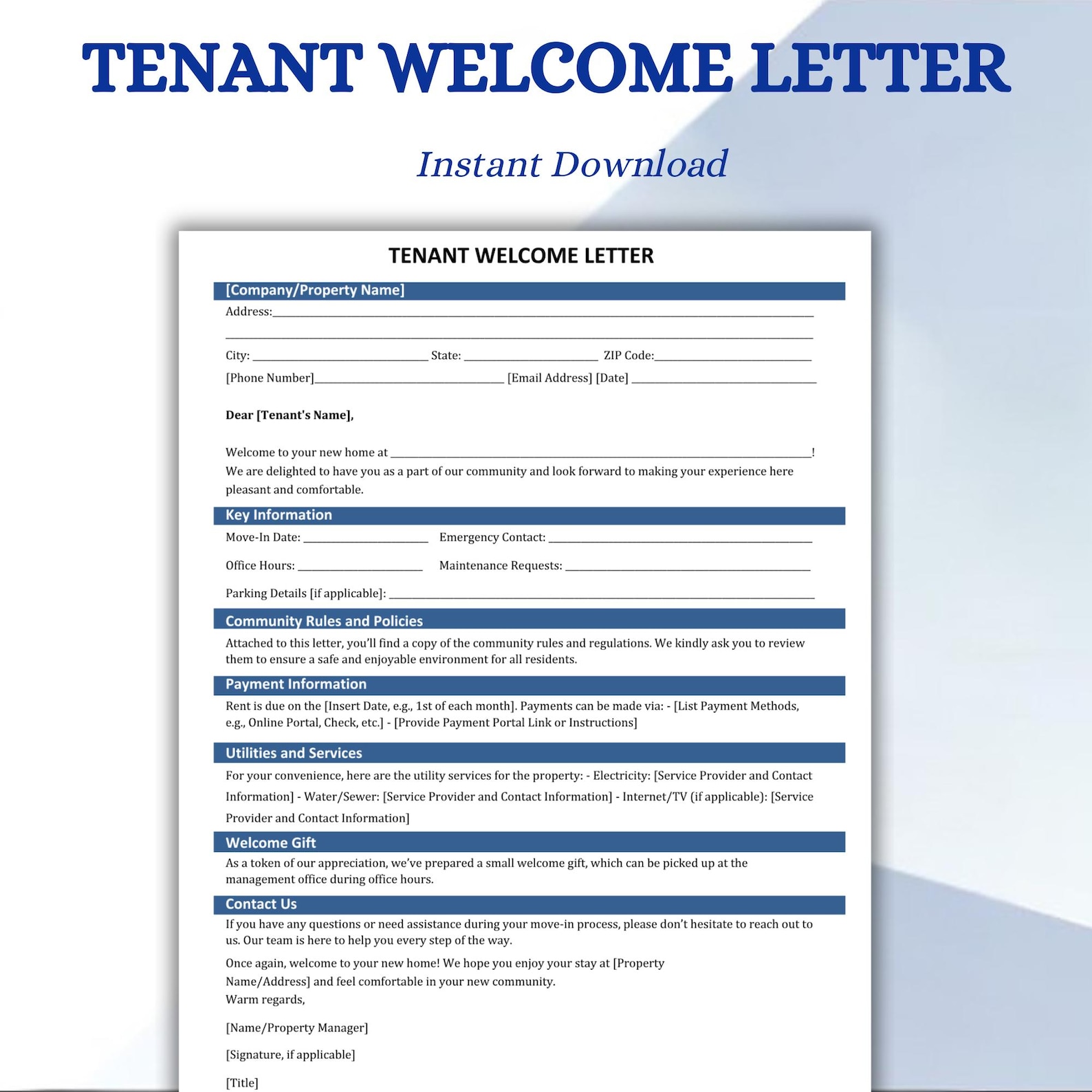 Tenant Welcome Letter - Editable Template for Property Managers and ...