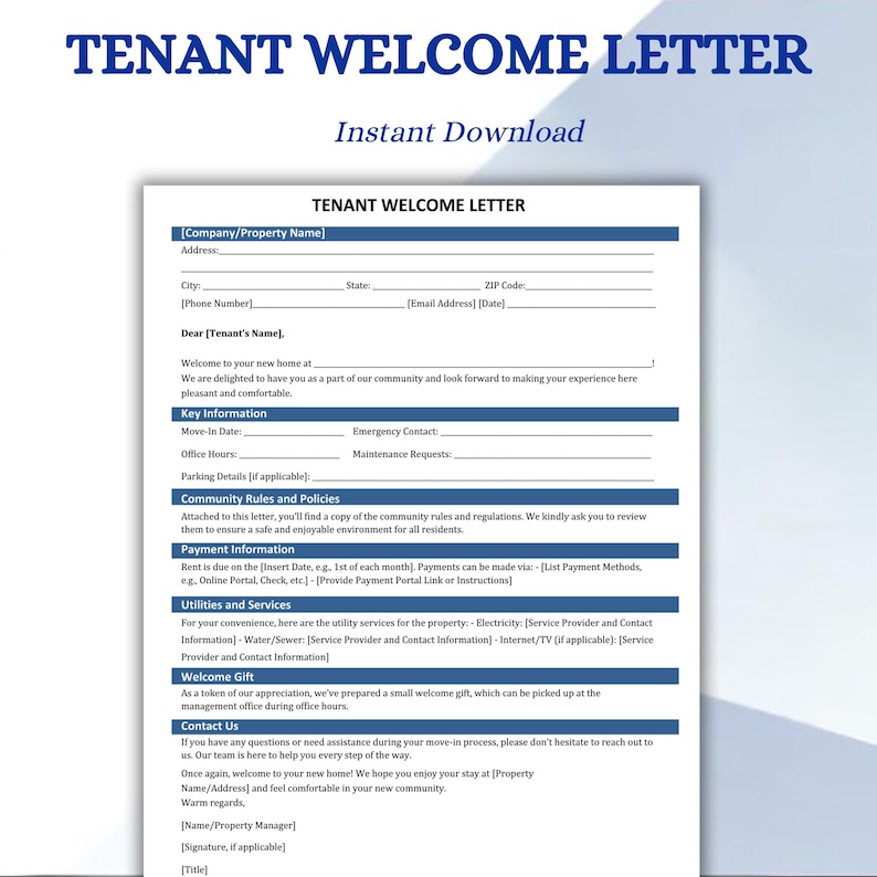 Tenant Welcome Letter - Editable Template for Property Managers and ...