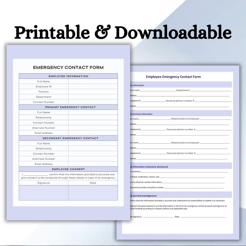 Editable Employee Emergency Form Template | Printable Emergency Contact ...
