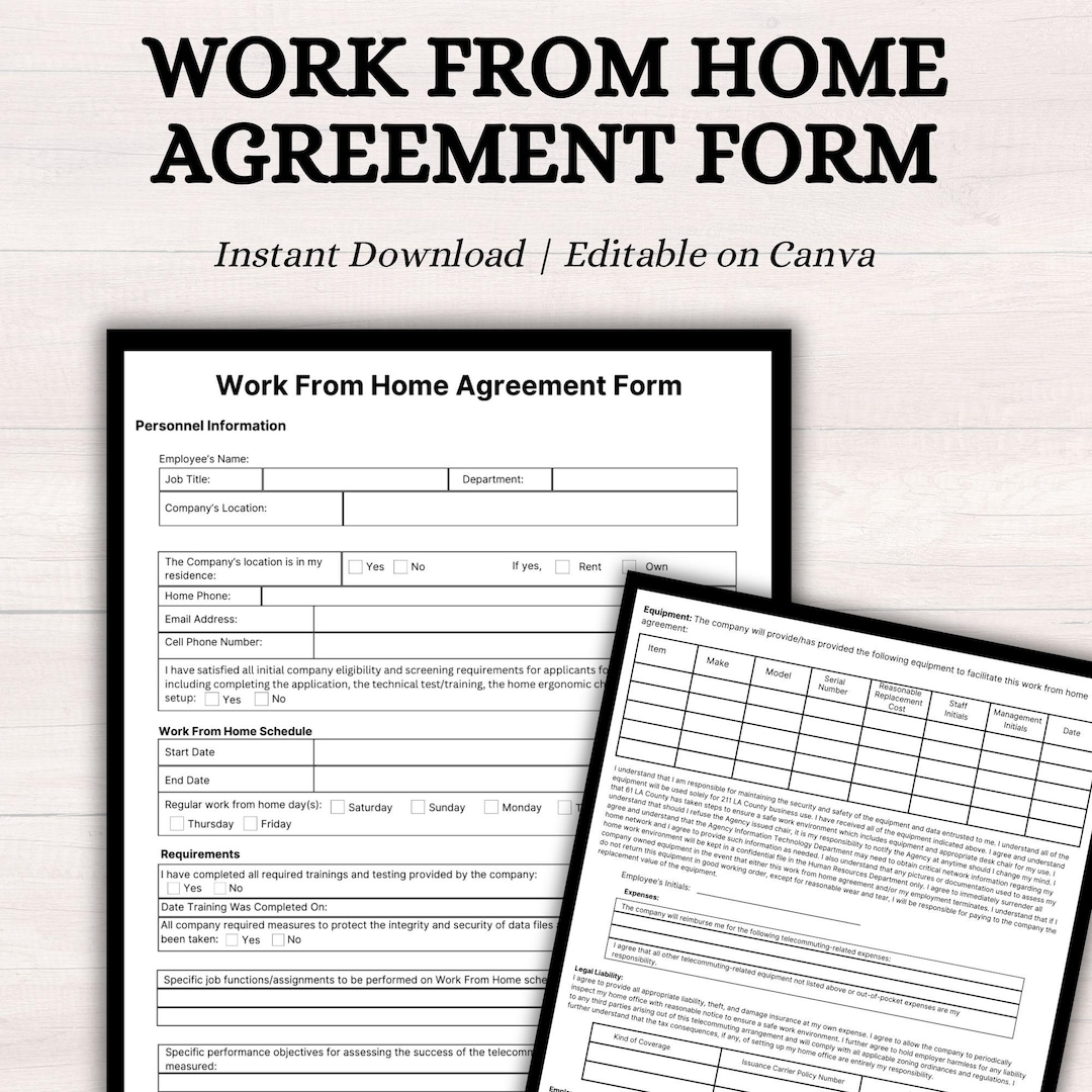 Work From Home Agreement Form | Remote Job Agreement | Administrative ...