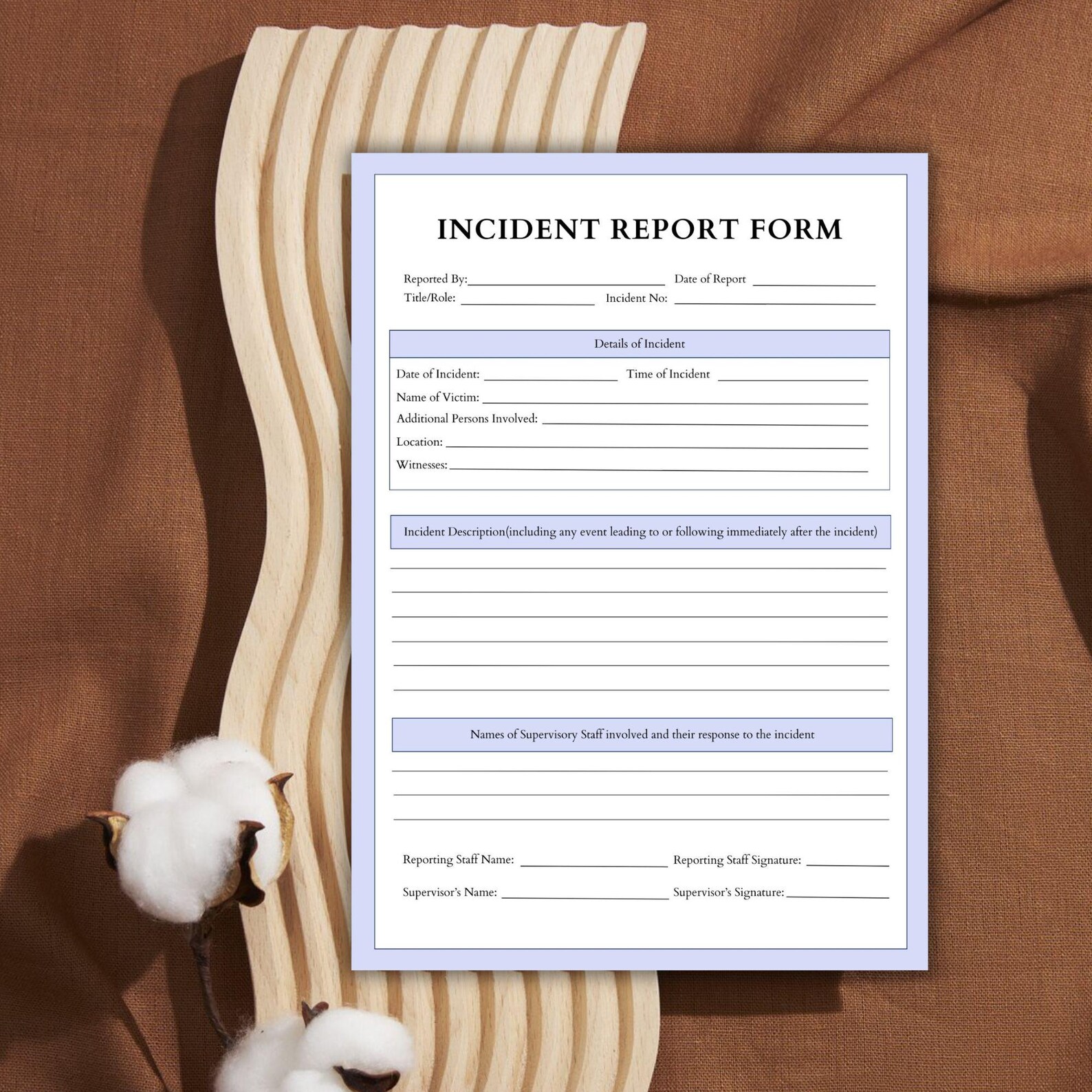 Workplace Incident Report Form | Incident Report Templates | Injury ...