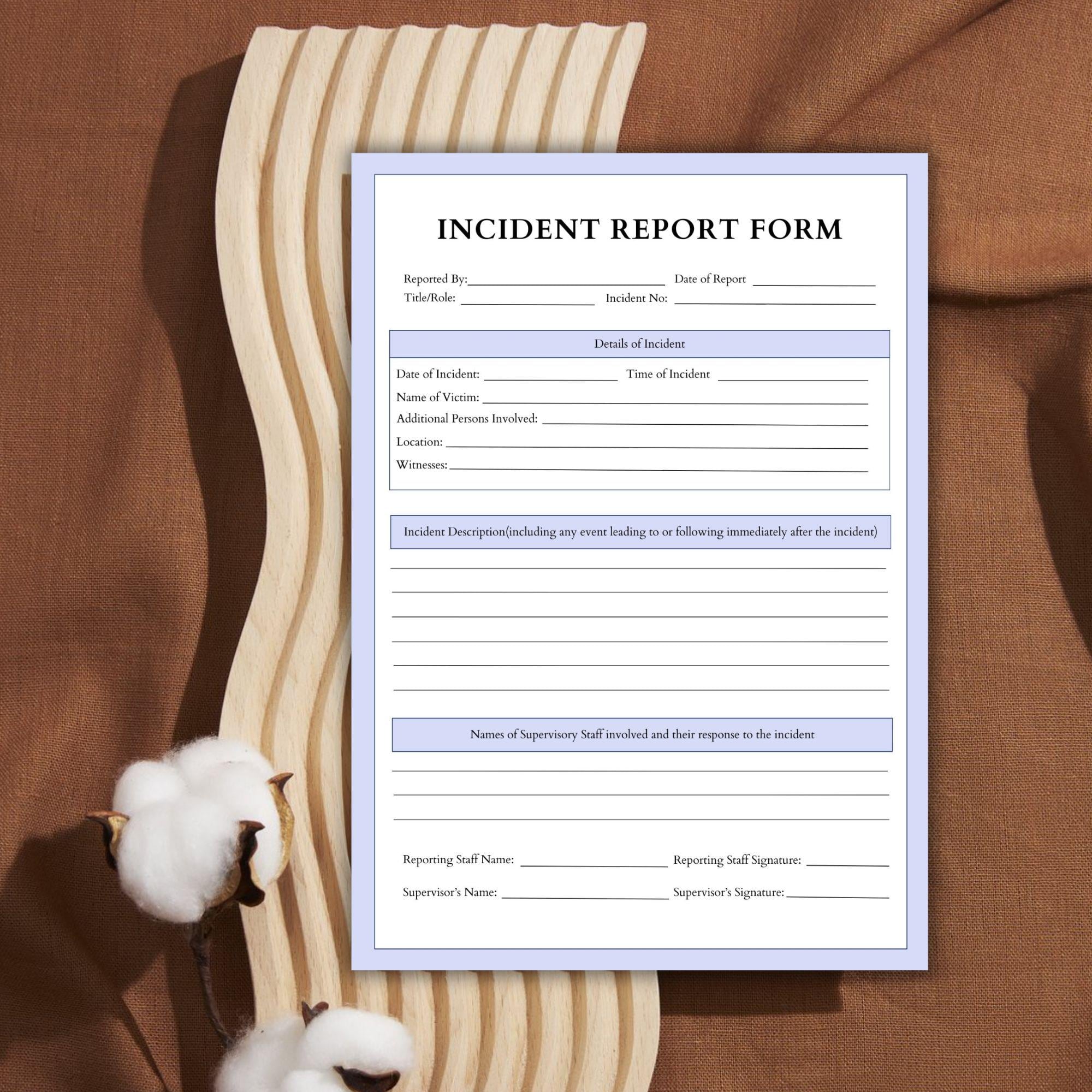 Workplace Incident Report Form | Incident Report Templates | Injury ...