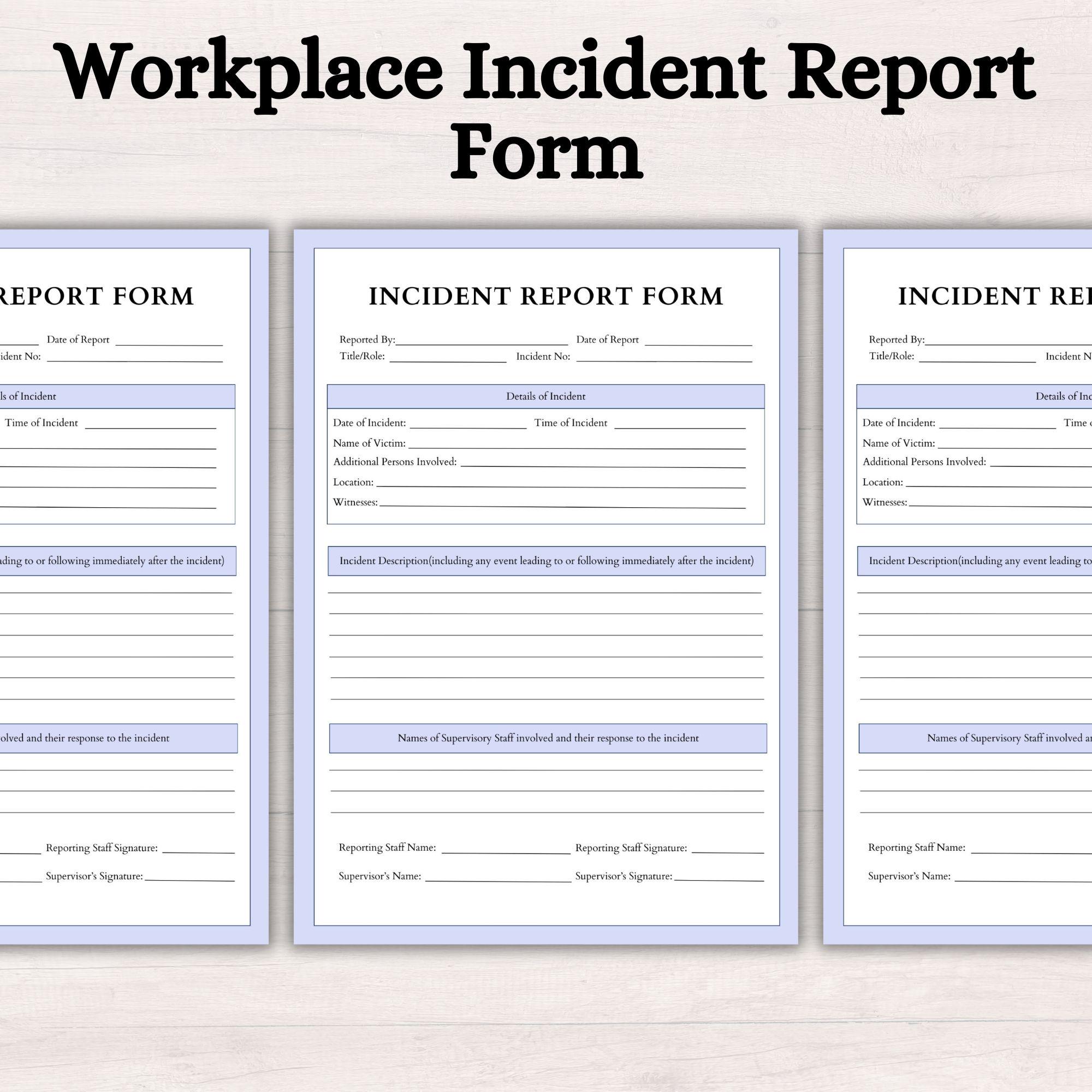 Workplace Incident Report Form | Incident Report Templates | Injury ...