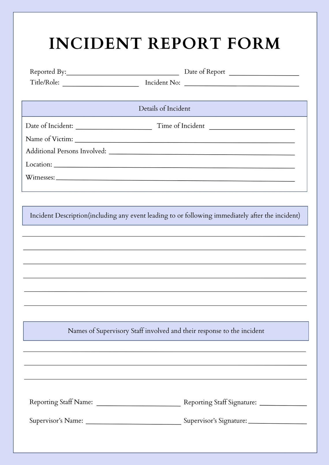 Workplace Incident Report Form | Incident Report Templates | Injury ...