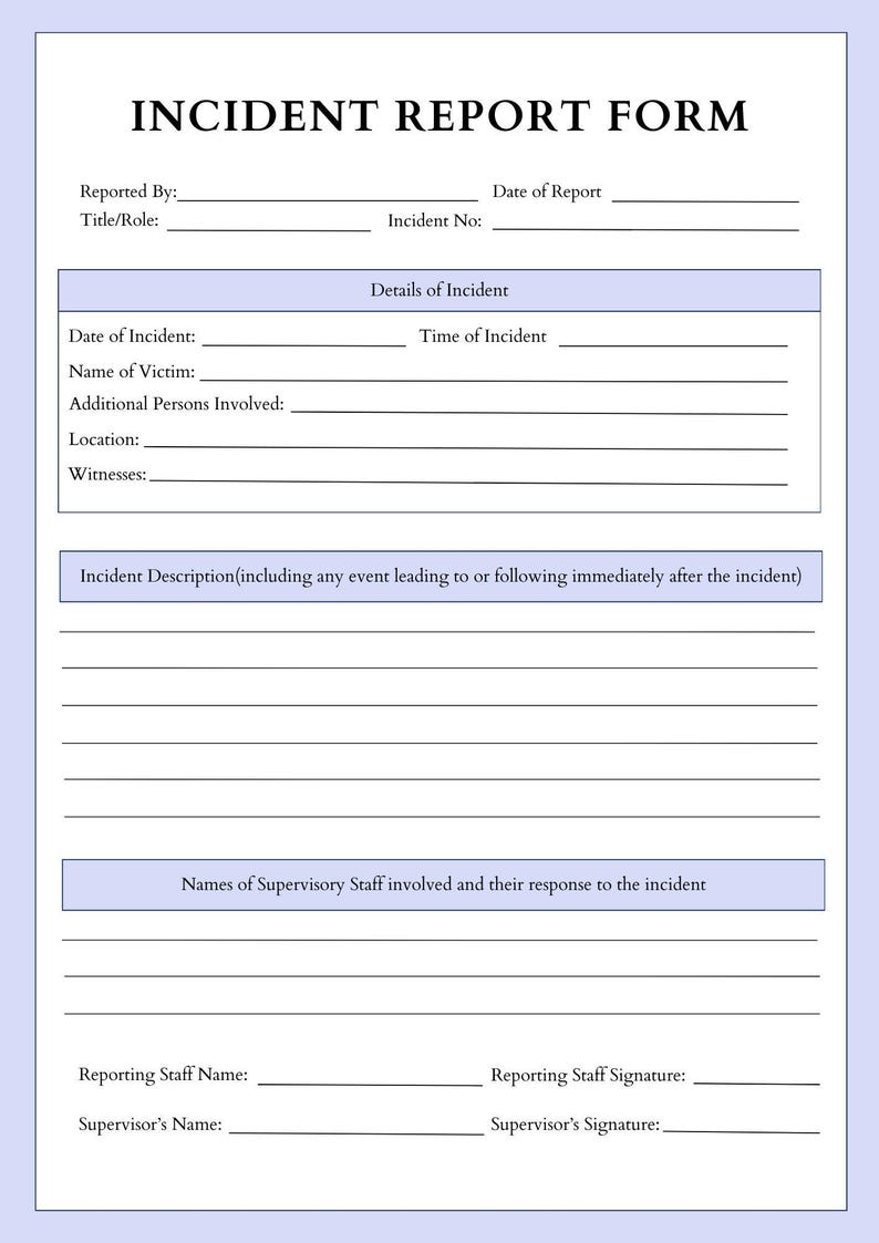 Workplace Incident Report Form | Incident Report Templates | Injury ...