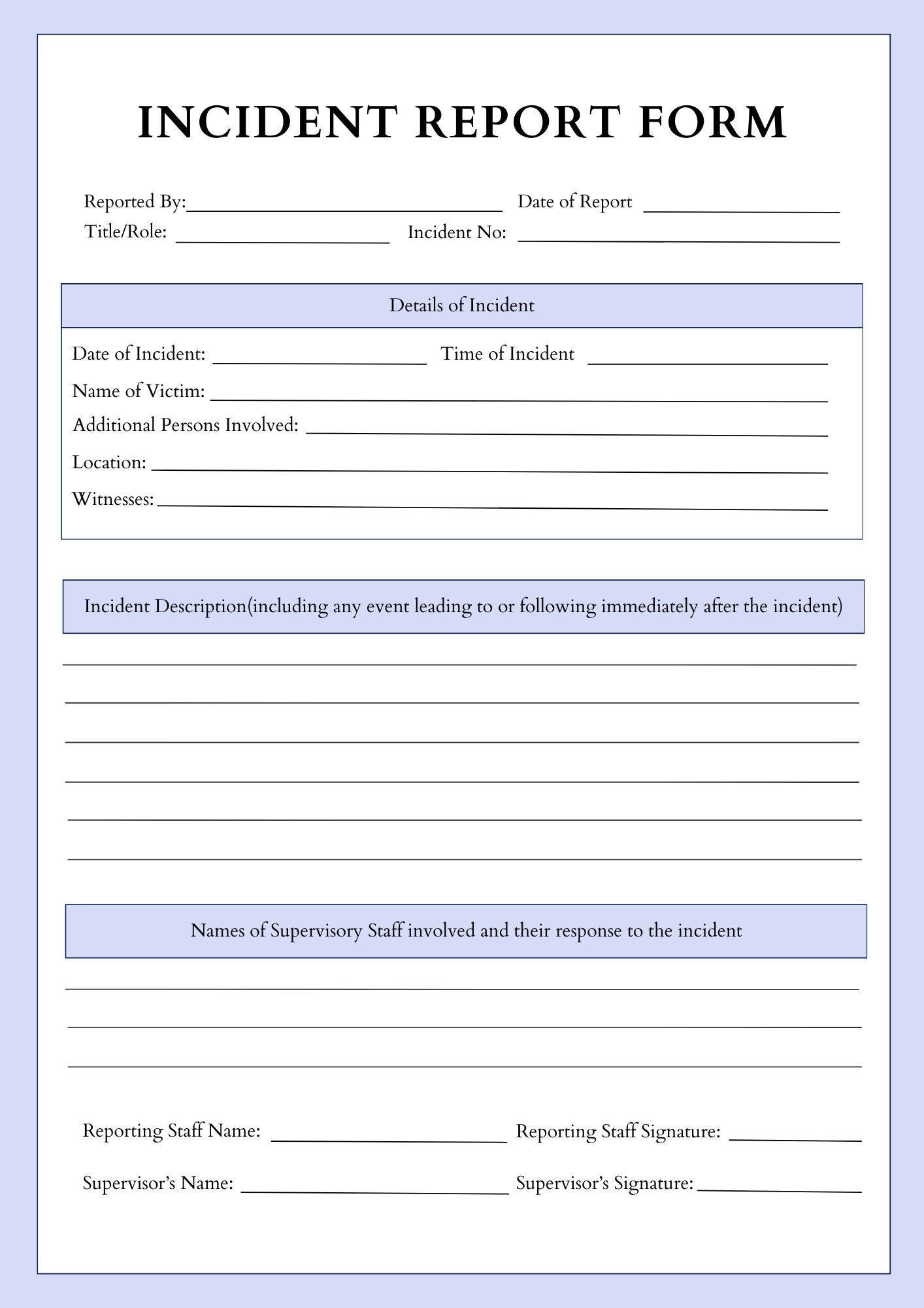 Workplace Incident Report Form | Incident Report Templates | Injury ...